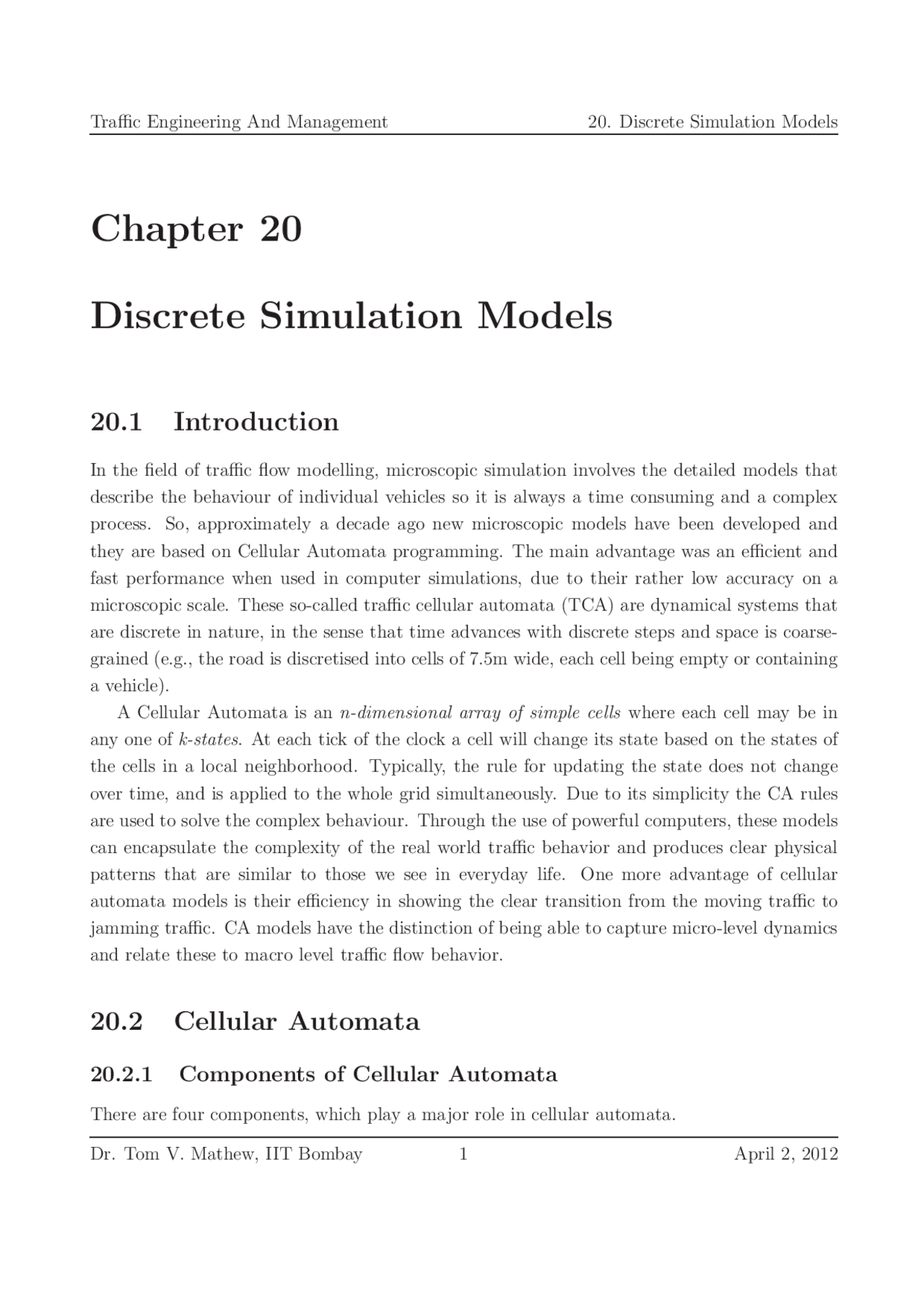 Discrete Simulation Models Traffic Engineering And Management