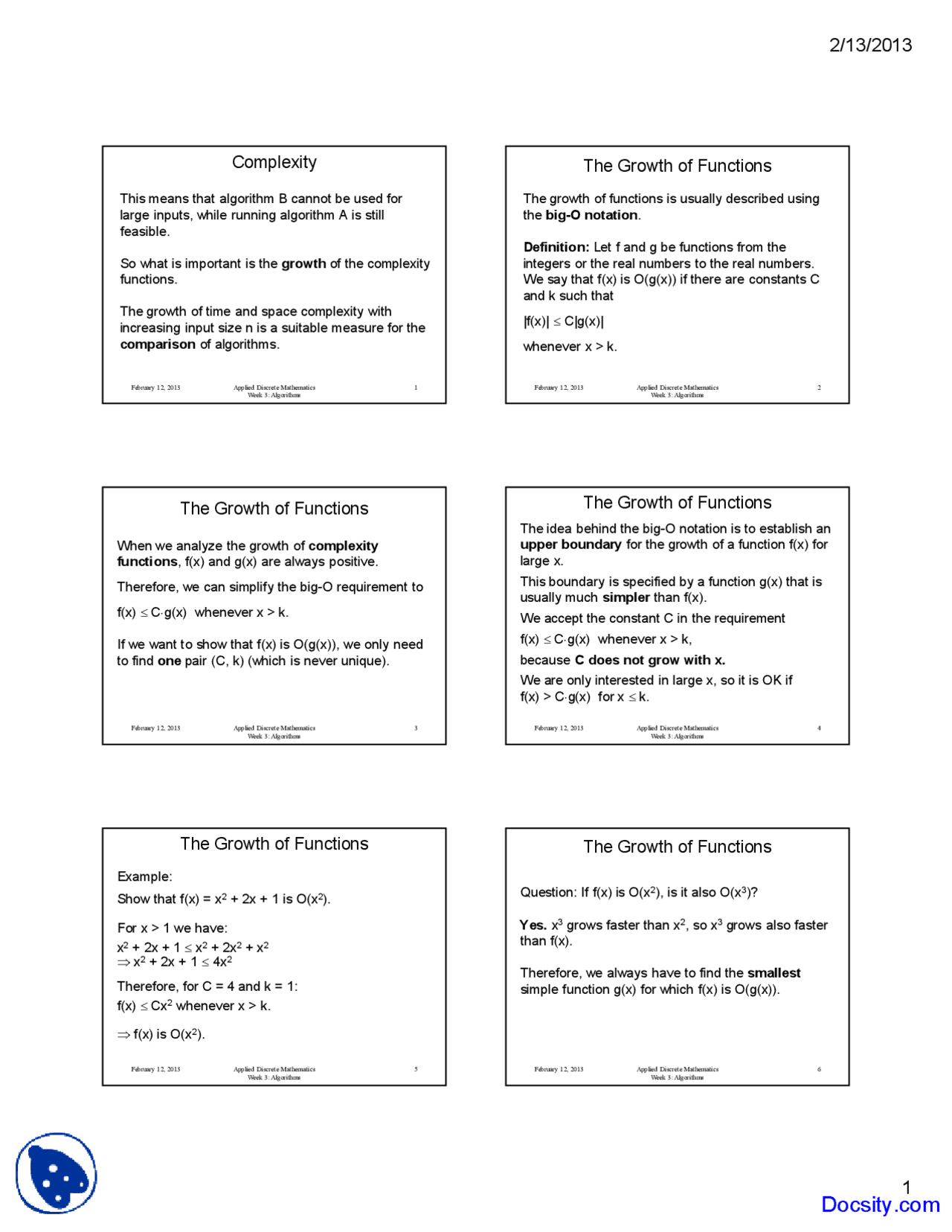 Complexity Applied Discrete Mathematics Lecture Slides Slides