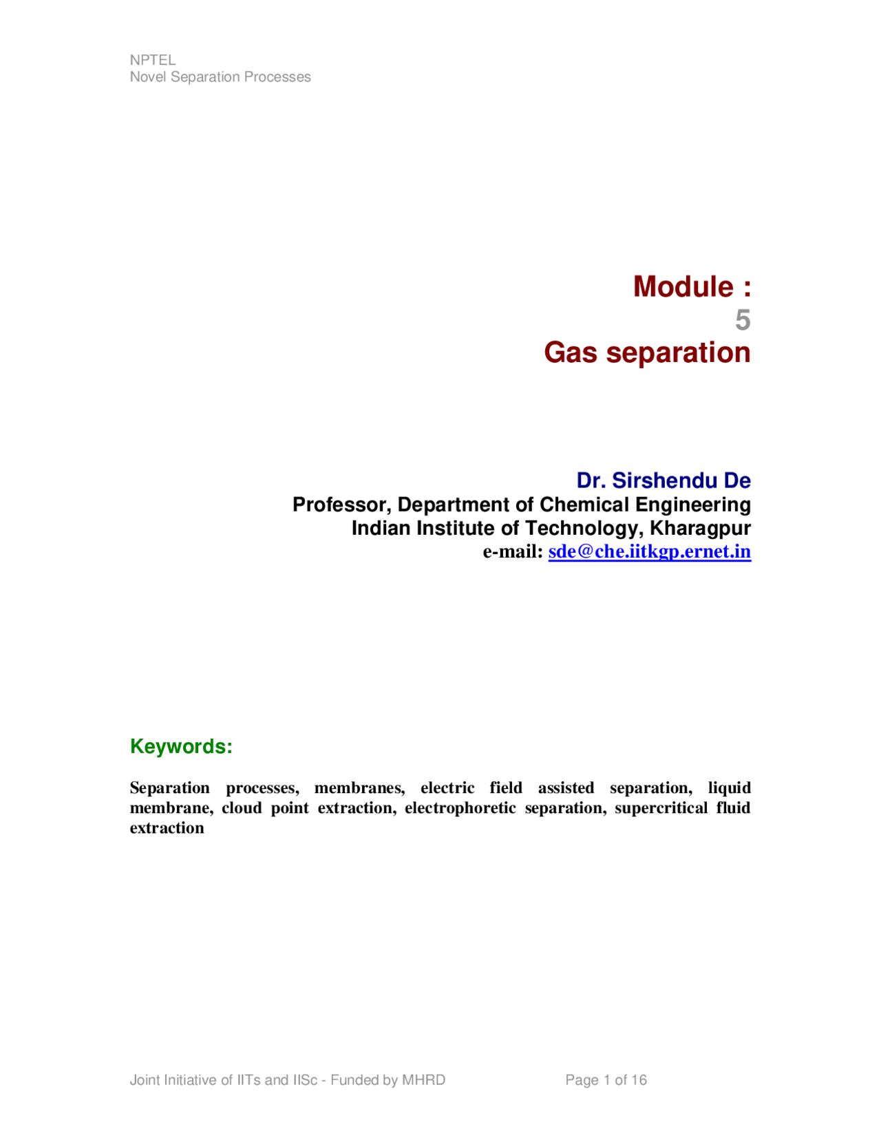 Gas Separation Novel Separation Processes Lecture Notes Docsity