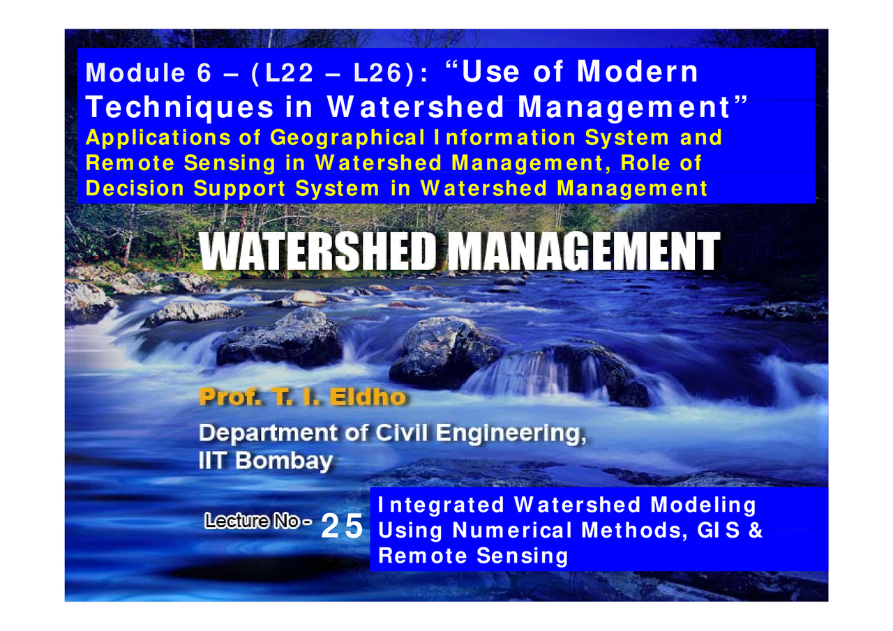 Remote Sensing Watershed Management Lecture Slides Docsity