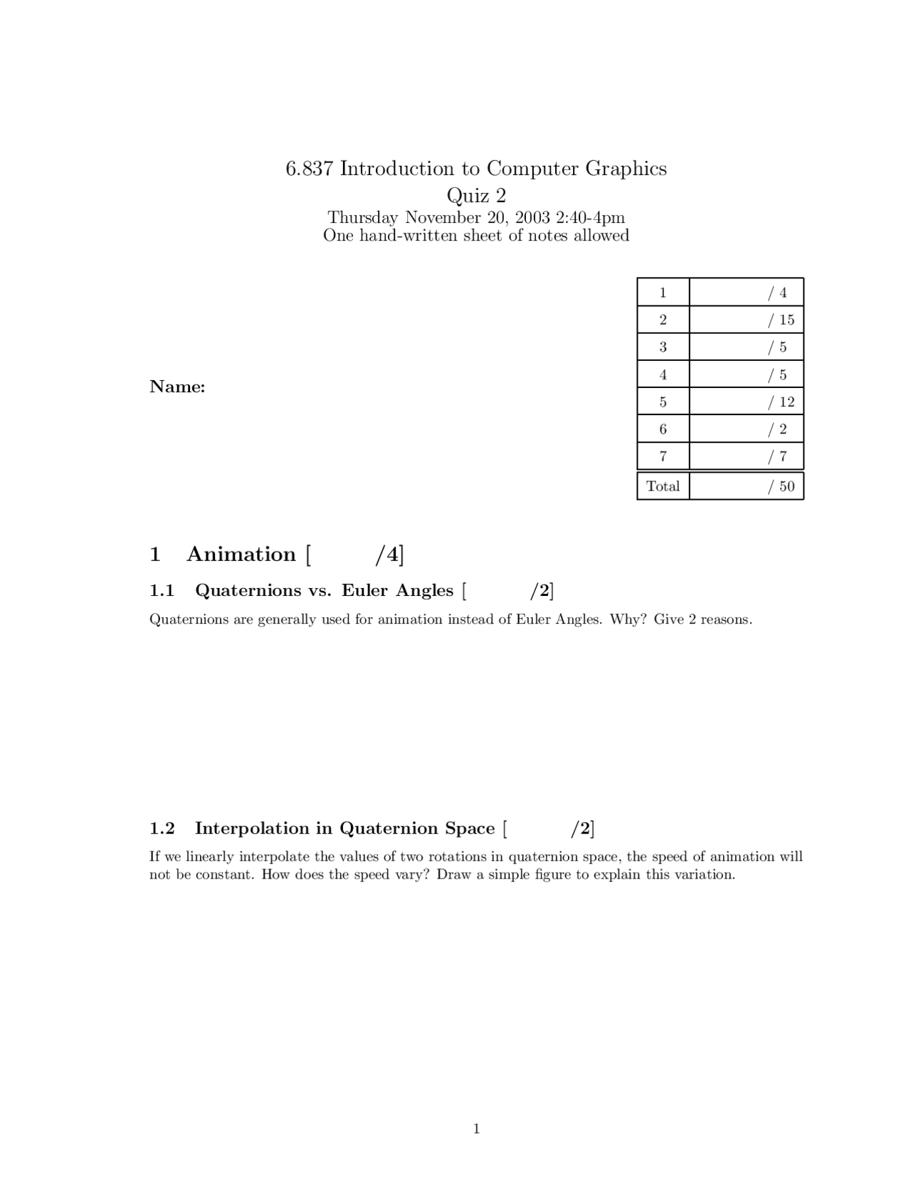 Animation Computer Graphics Quiz Docsity