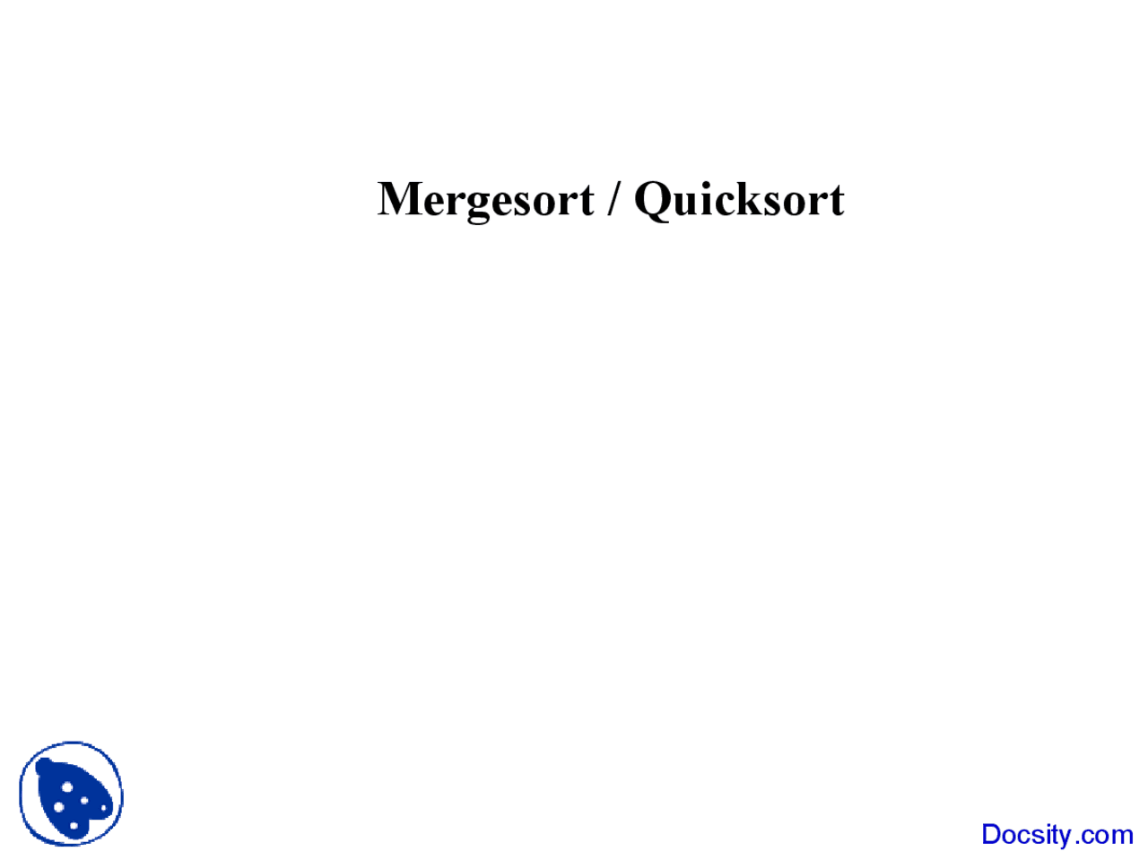 Mergesort Data Structures And Algorithm Lecture Slides Docsity