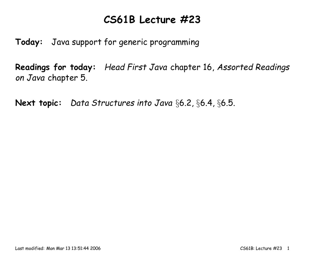 Parameterized Data Structures And Advanced Programming Lecture