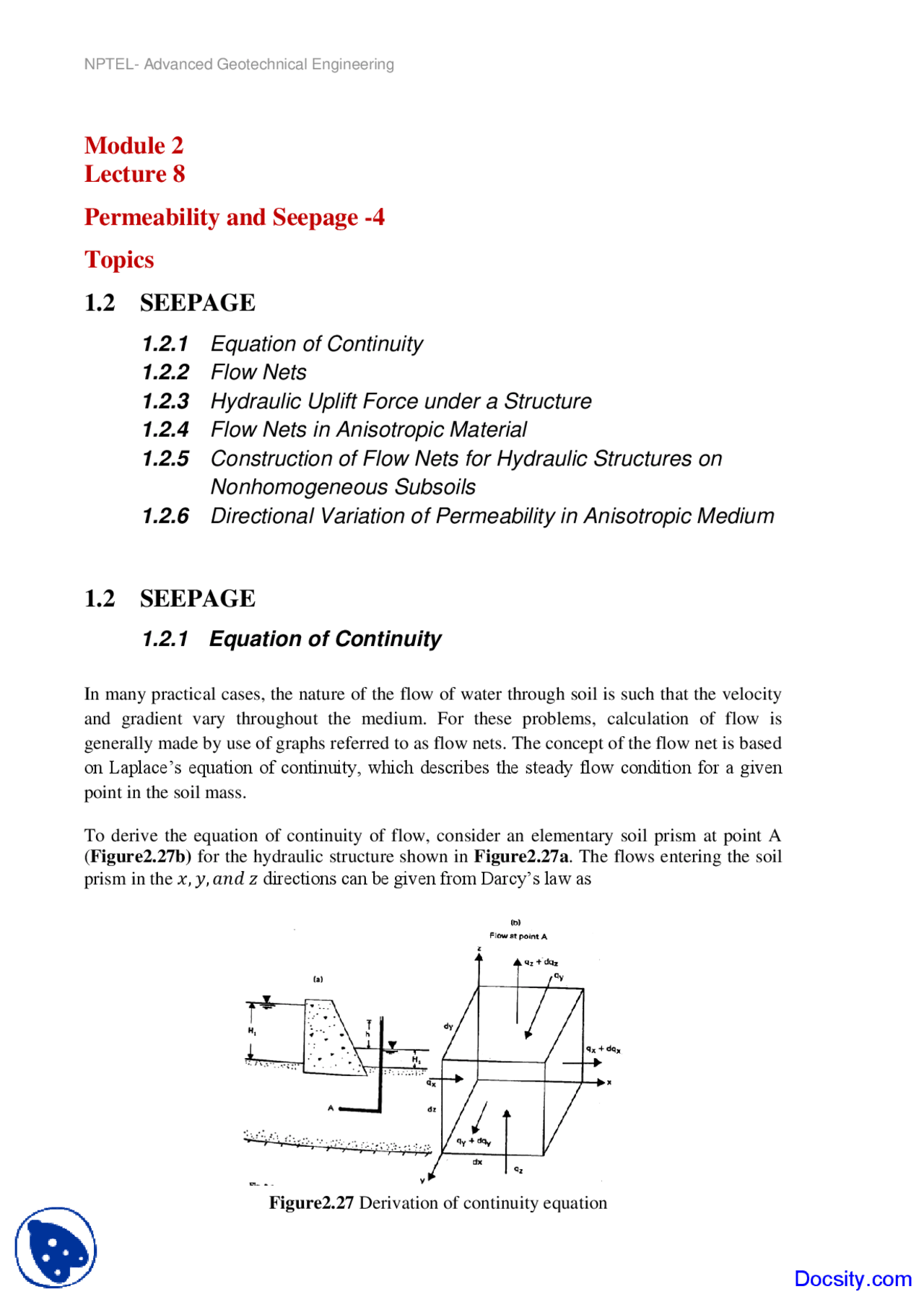 Equation Of Continuity Advance Geotechnological Engineering Lecture