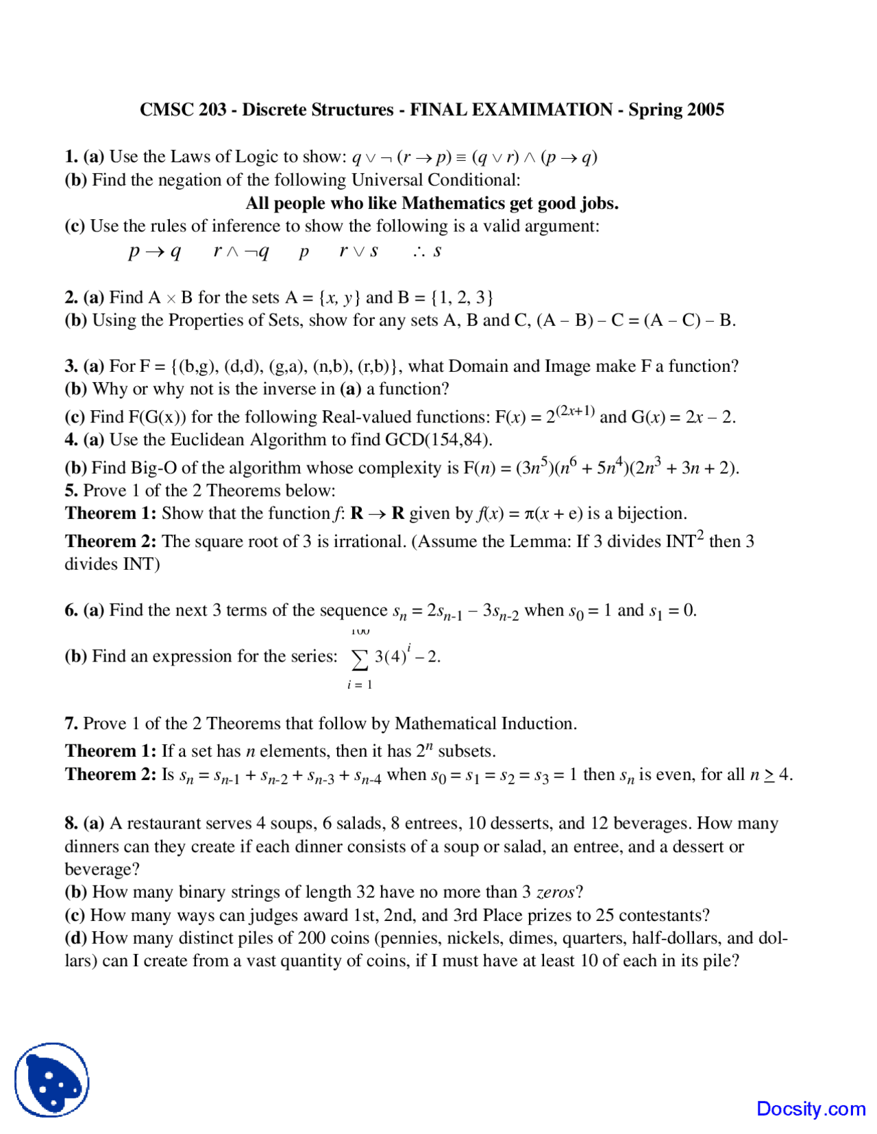 Square Root Discrete Structures Exam Exams Discrete Structures