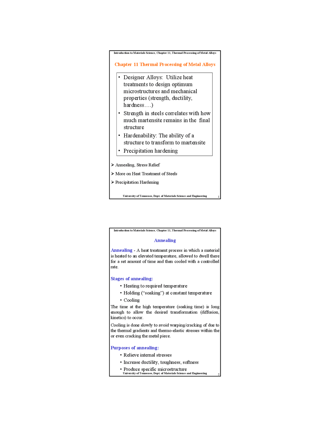 Thermal Processing of Metal Alloys - Physics - Lecture Slides - Docsity