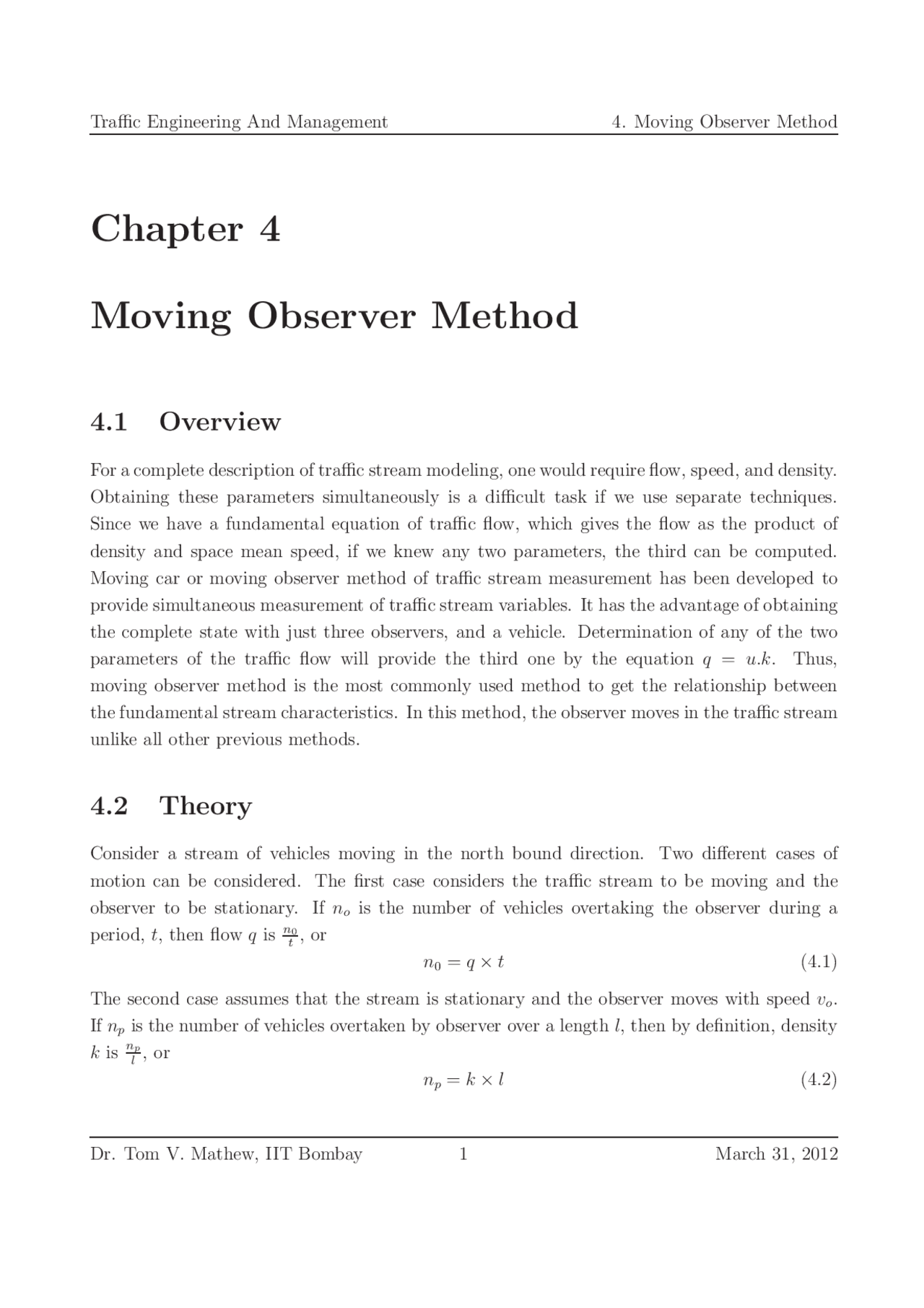 Moving Observer Method - Traffic Engineering and Management - Lecture ...
