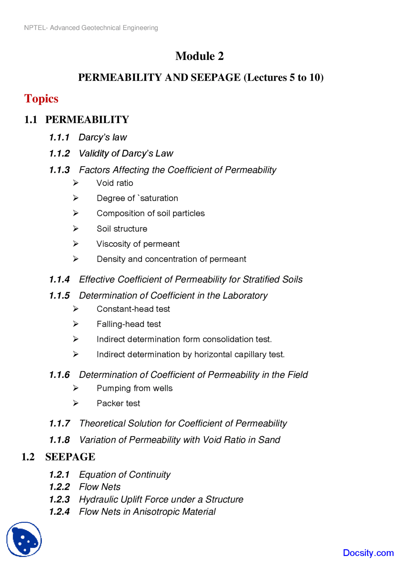Darcys Law Advance Geotechnological Engineering Lecture Notes
