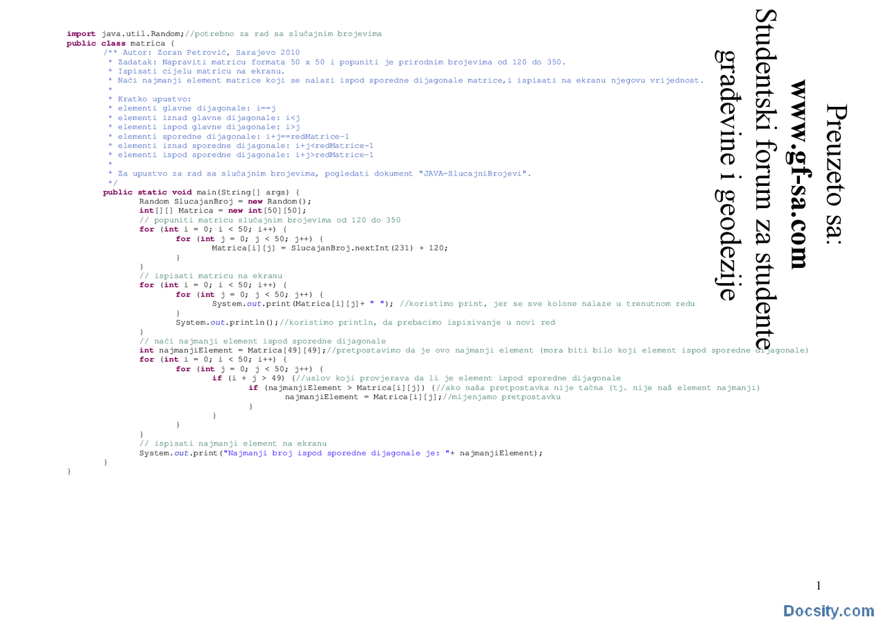 JAVA-Matrica(dijagonale i ispis)-Skripta-Programiranje-Građevina ...