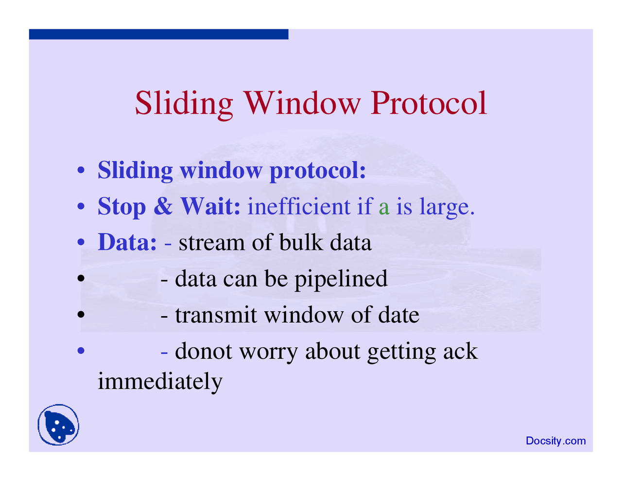 Sliding Window - Computer Networks - Lecture Slides - Docsity