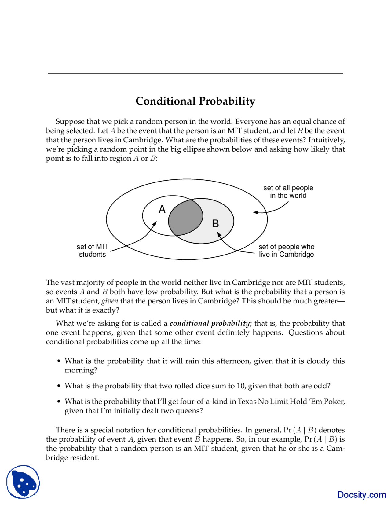 Conditional Probability - Mathematics for Computer Science - Lecture Slides - Docsity
