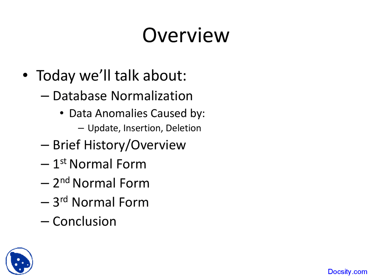 Database Normalization Database Design Lecture Slides Docsity