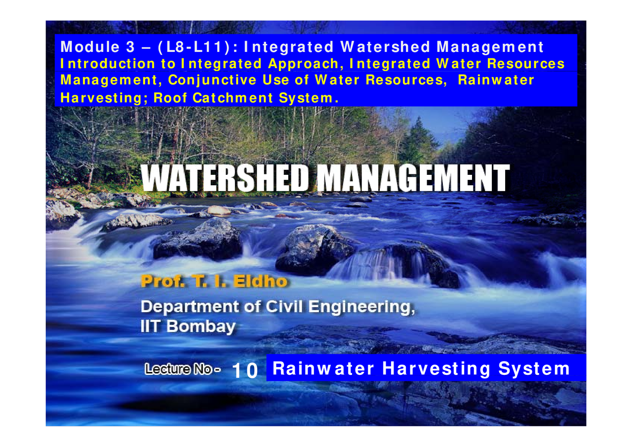 Rainwater Harvesting System Watershed Management Lecture Slides