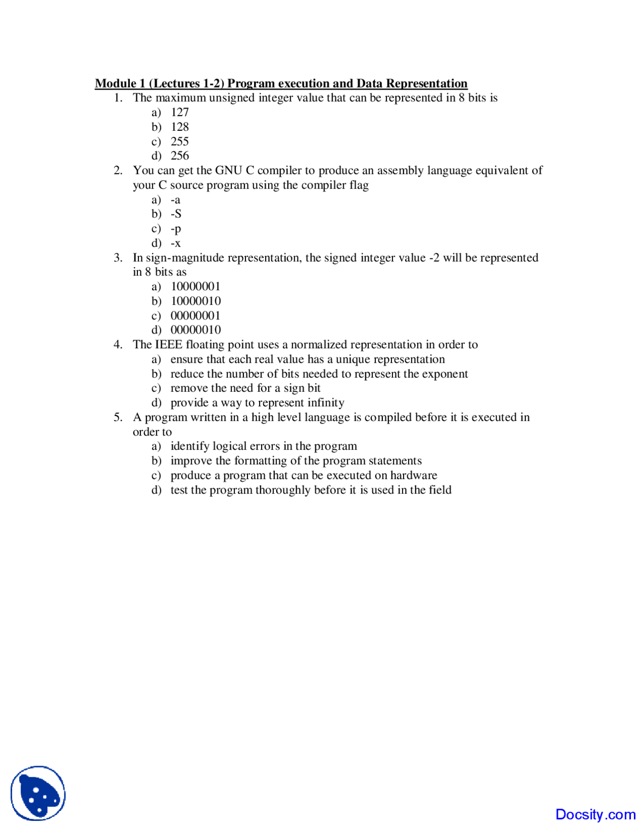 Data Representation High Performance Computing Assignment Docsity