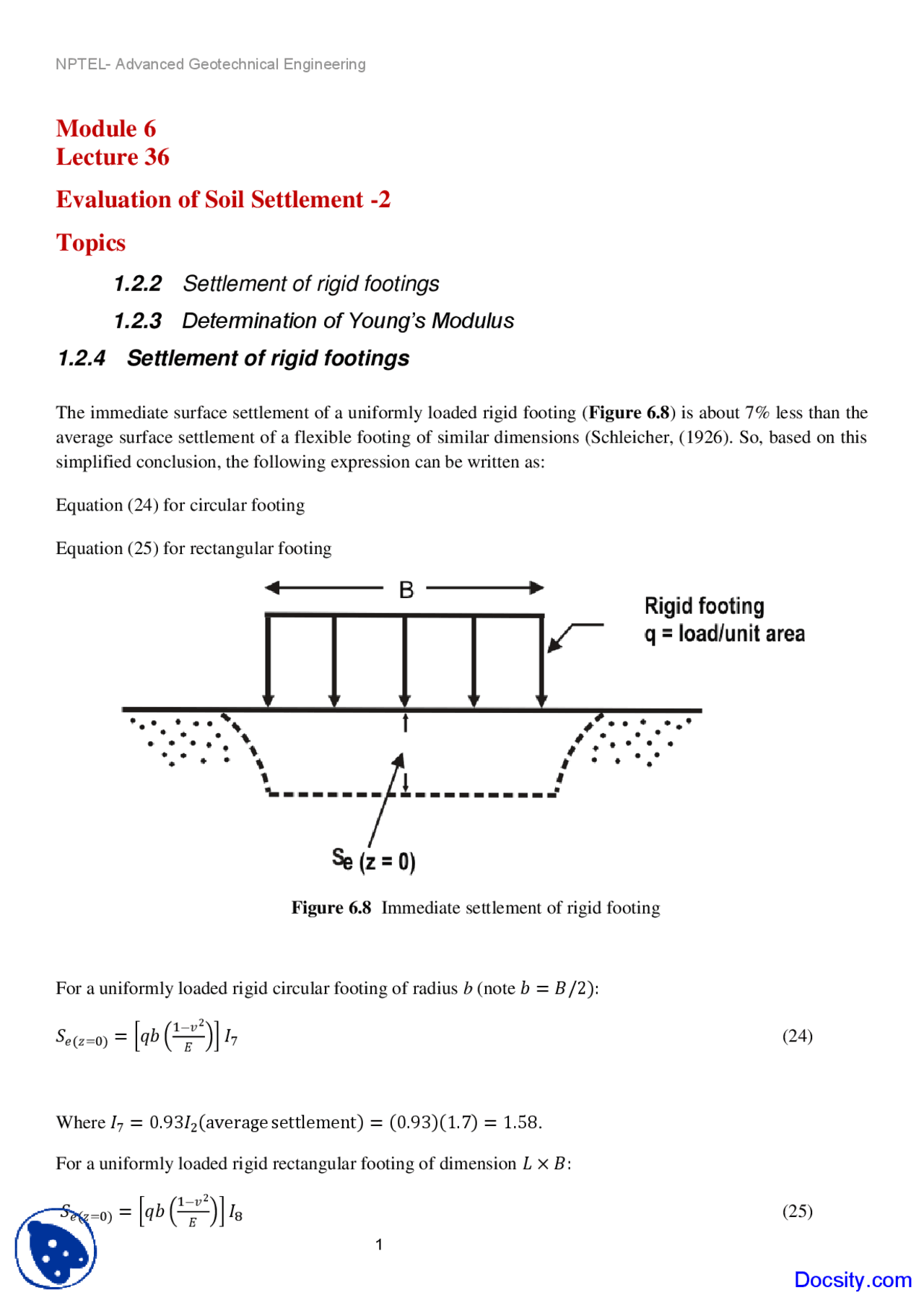 Settlement of Rigid Footings - Advance Geotechnological Engineering ...