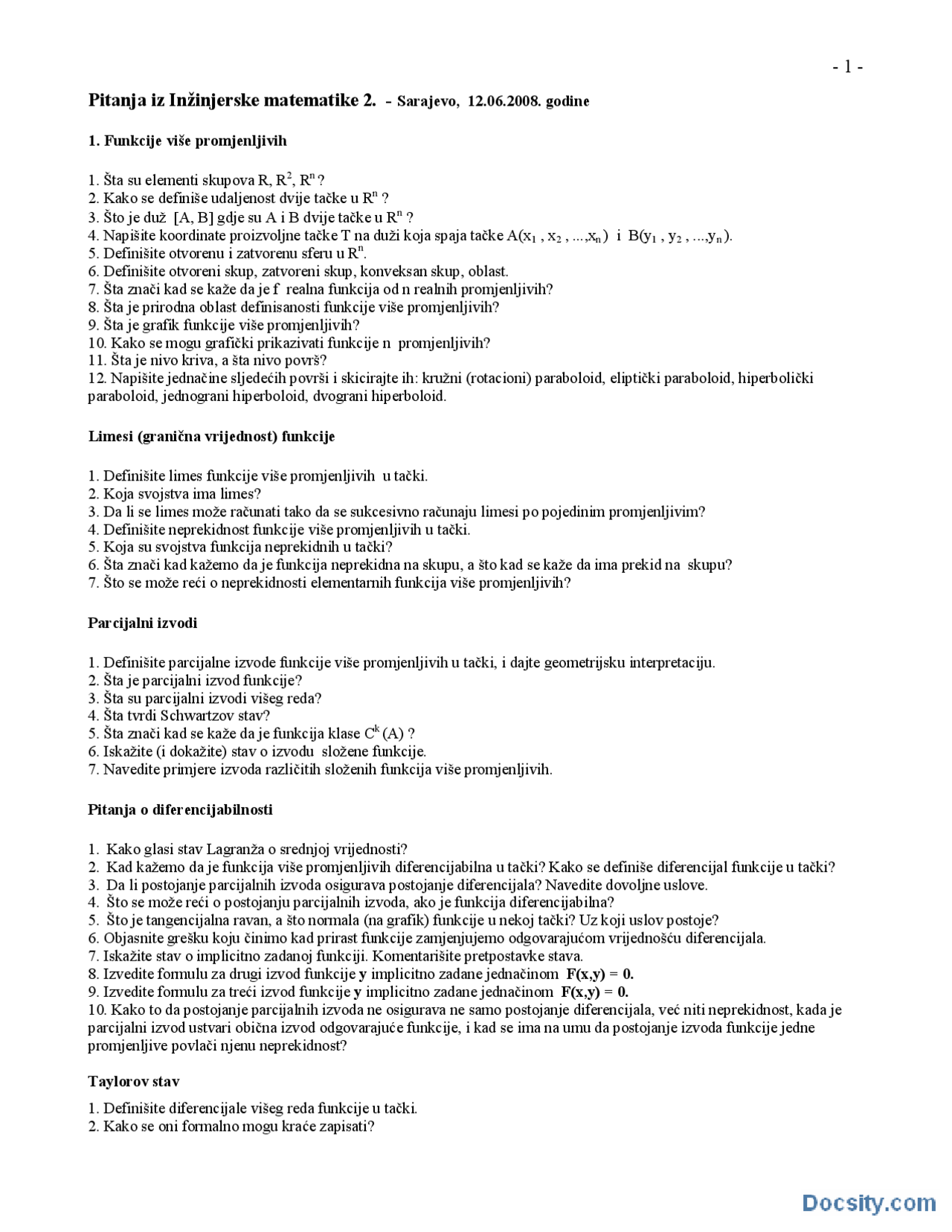 Teorijska Pitanja Skripta Matematika Građevinski Rezime Predlog
