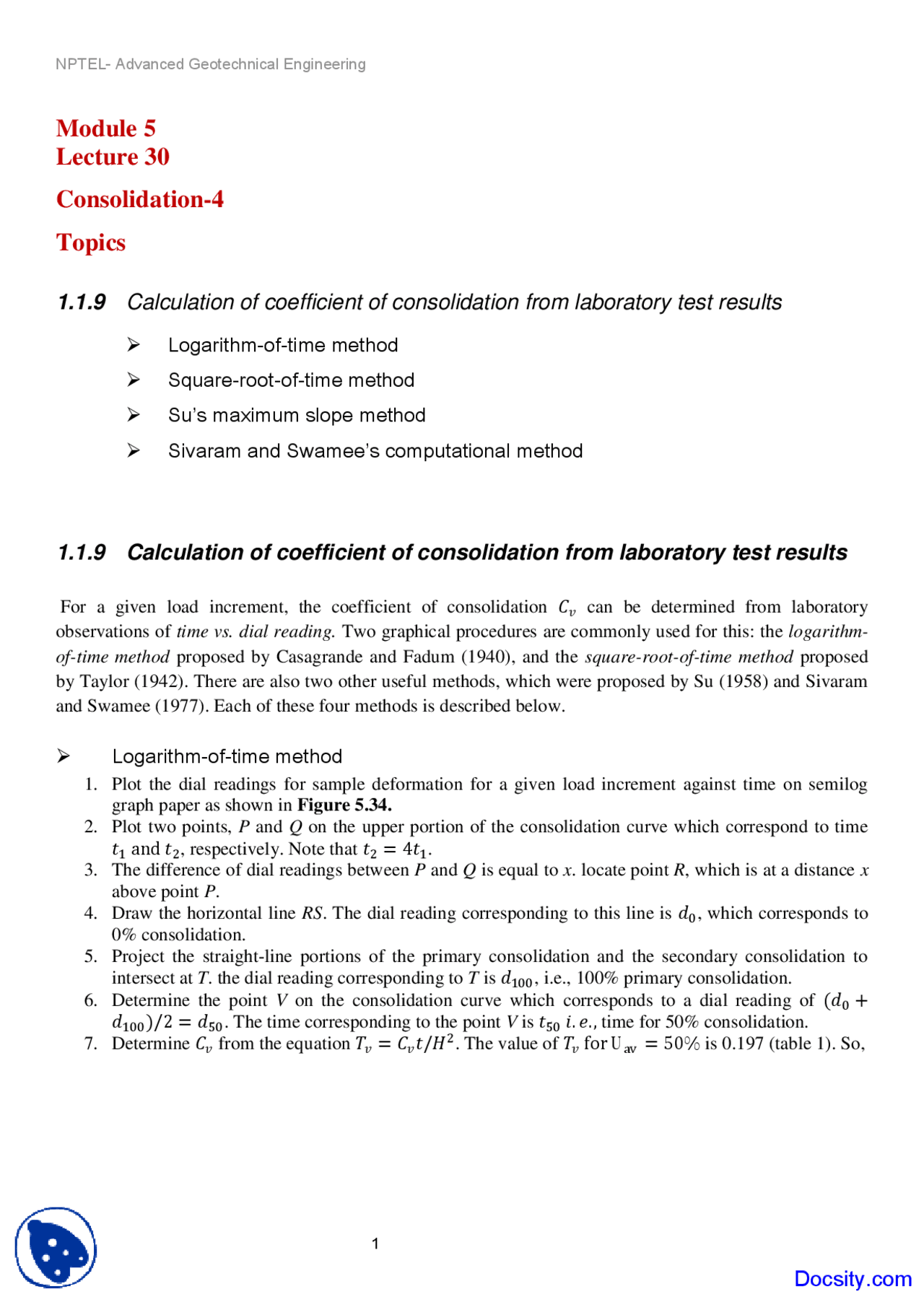 Logarithm Of Time Method Advance Geotechnological Engineering