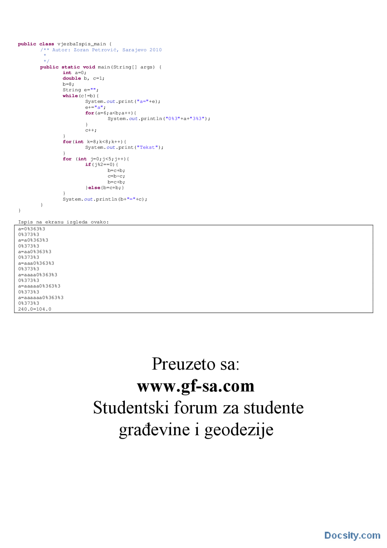 Java Vjezbaispis Skripta Programiranje Građevina Rezime Predlog