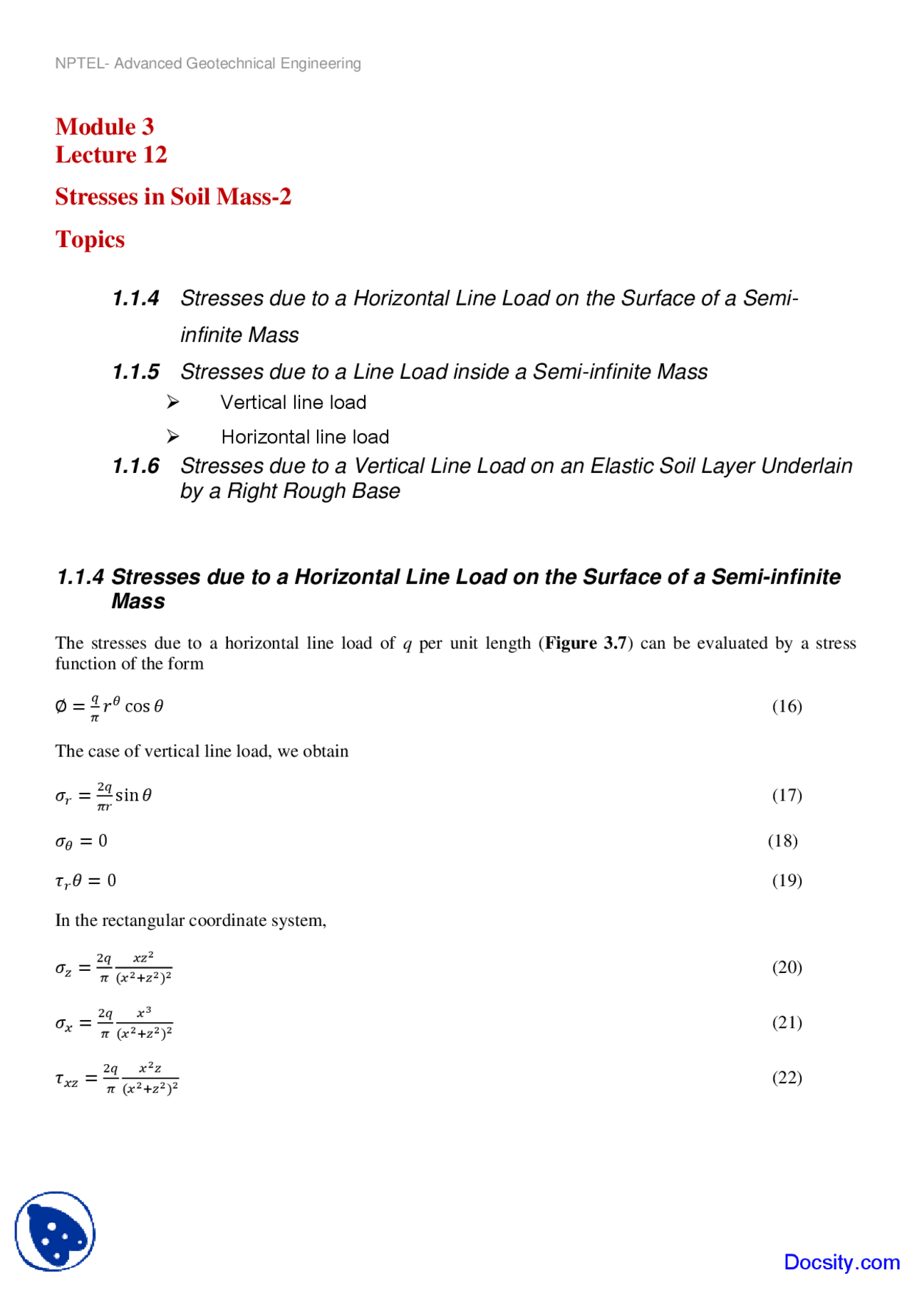 Stresses in Soil Mass - Advance Geotechnological Engineering - Lecture ...