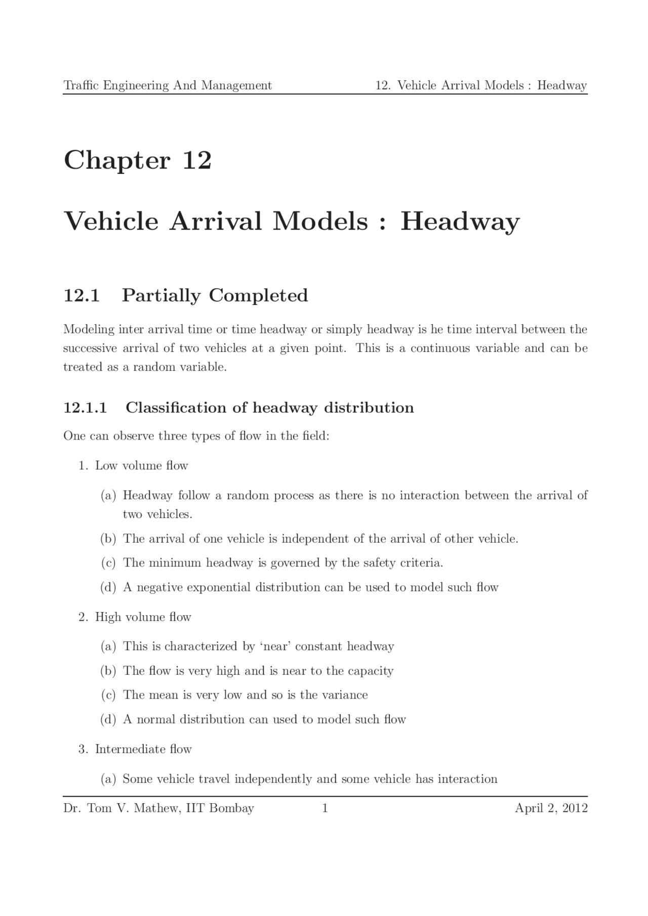 Vehicle Arrival Models - Traffic Engineering and Management - Lecture ...