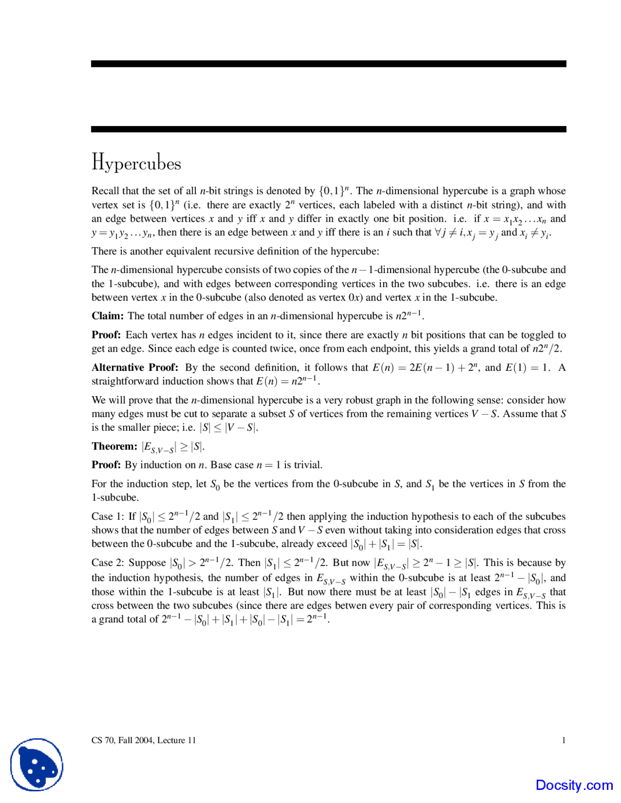 Hypercubes - Discrete Mathematics and Probability Theory - Lecture ...