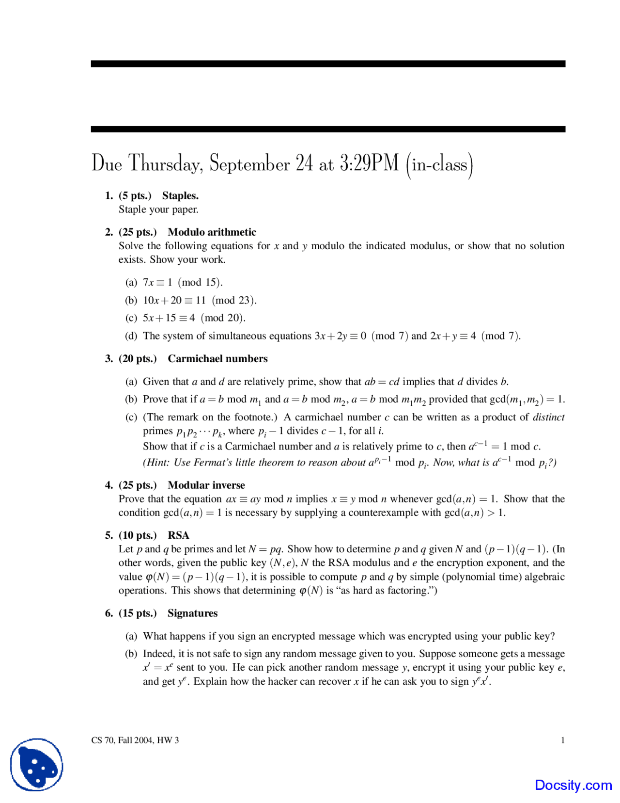 Modulo Arithmetic - Discrete Mathematics and Probability Theory ...