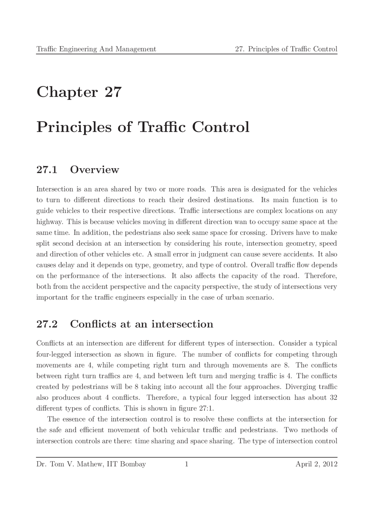 Traffic Intersections Traffic Engineering And Management Lecture