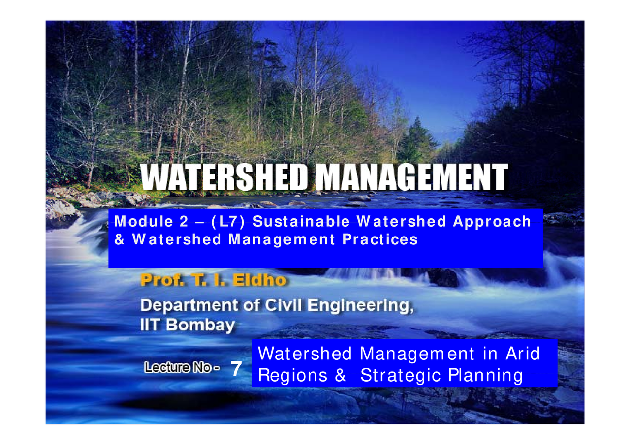 Strategic Planning - Watershed Management - Lecture Slides - Docsity
