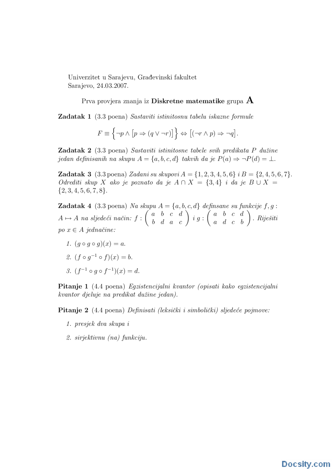 Zadaci 2006 2007 Skripta Diskretna Matematika Građevinski Rezime