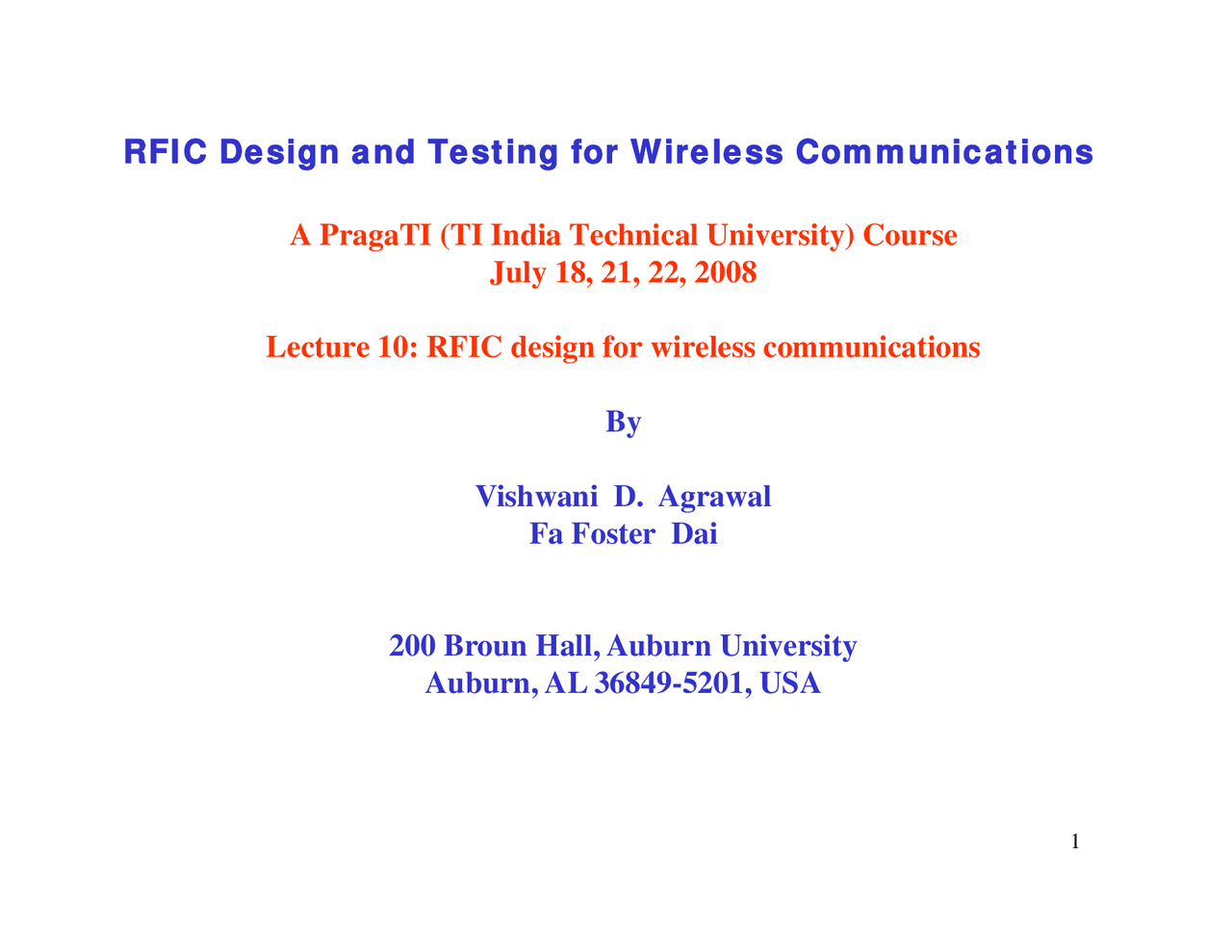 Communication Circuit Designs - RFIC Design and Testing for Wireless ...