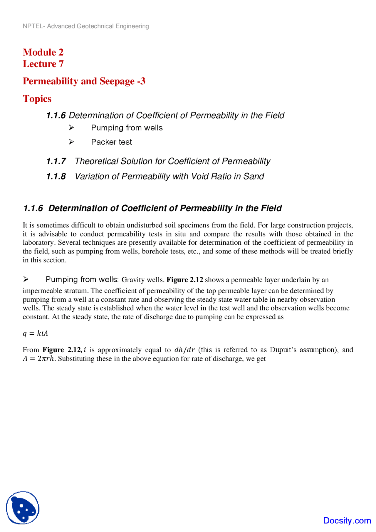 Coefficient Of Permeability Advance Geotechnological Engineering