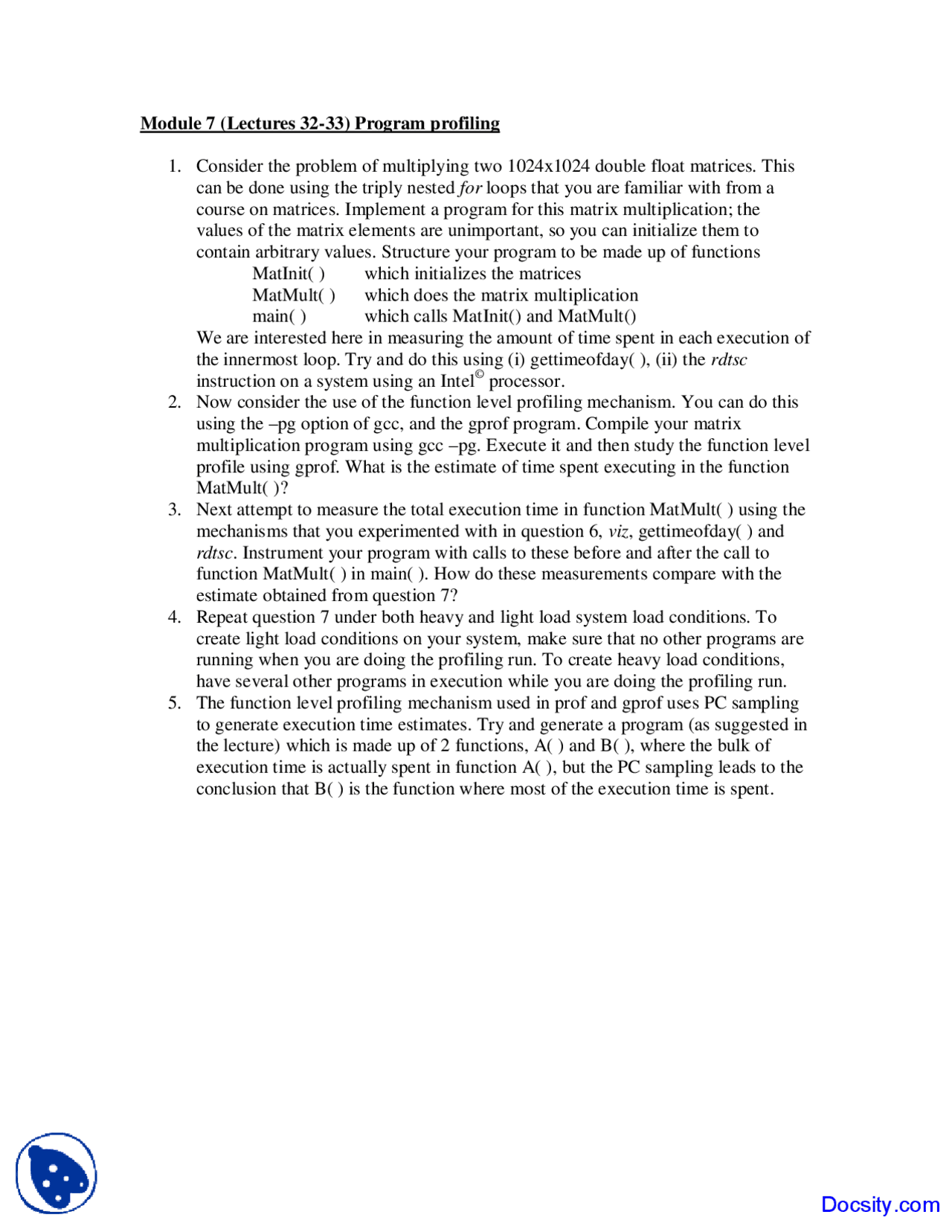 Program Profiling High Performance Computing Assignment Docsity
