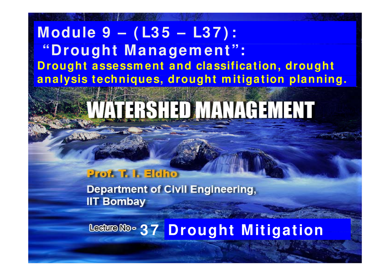 Drought Mitigation Watershed Management Lecture Slides Docsity