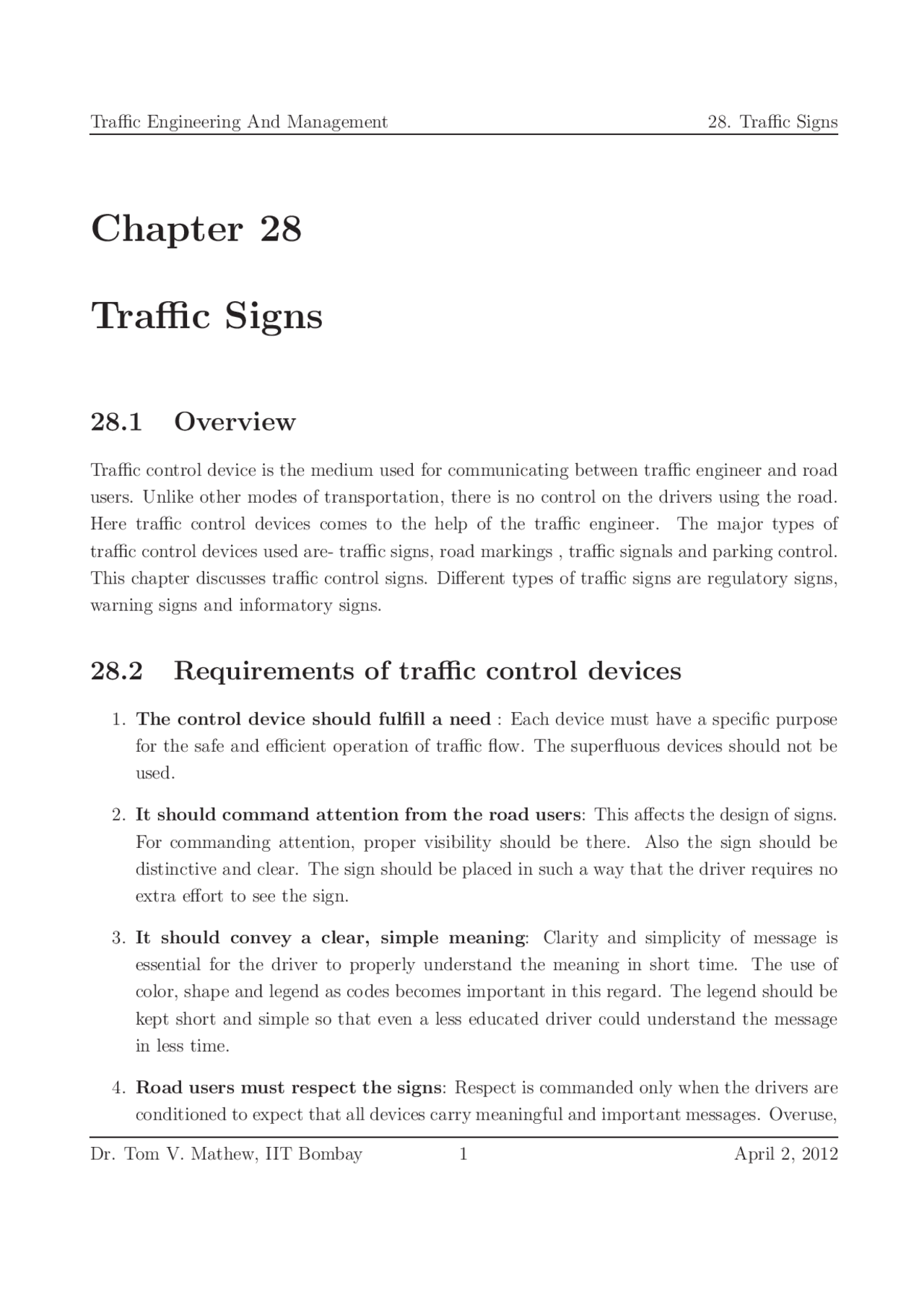 Traffic Signs - Traffic Engineering and Management - Lecture Notes ...