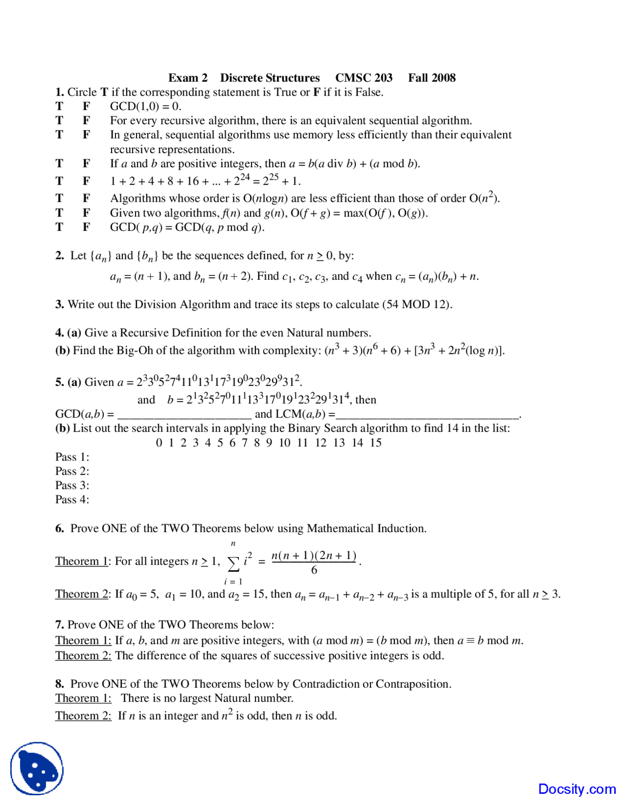 Equivalent Sequential Algorithm Discrete Structures Exam Docsity