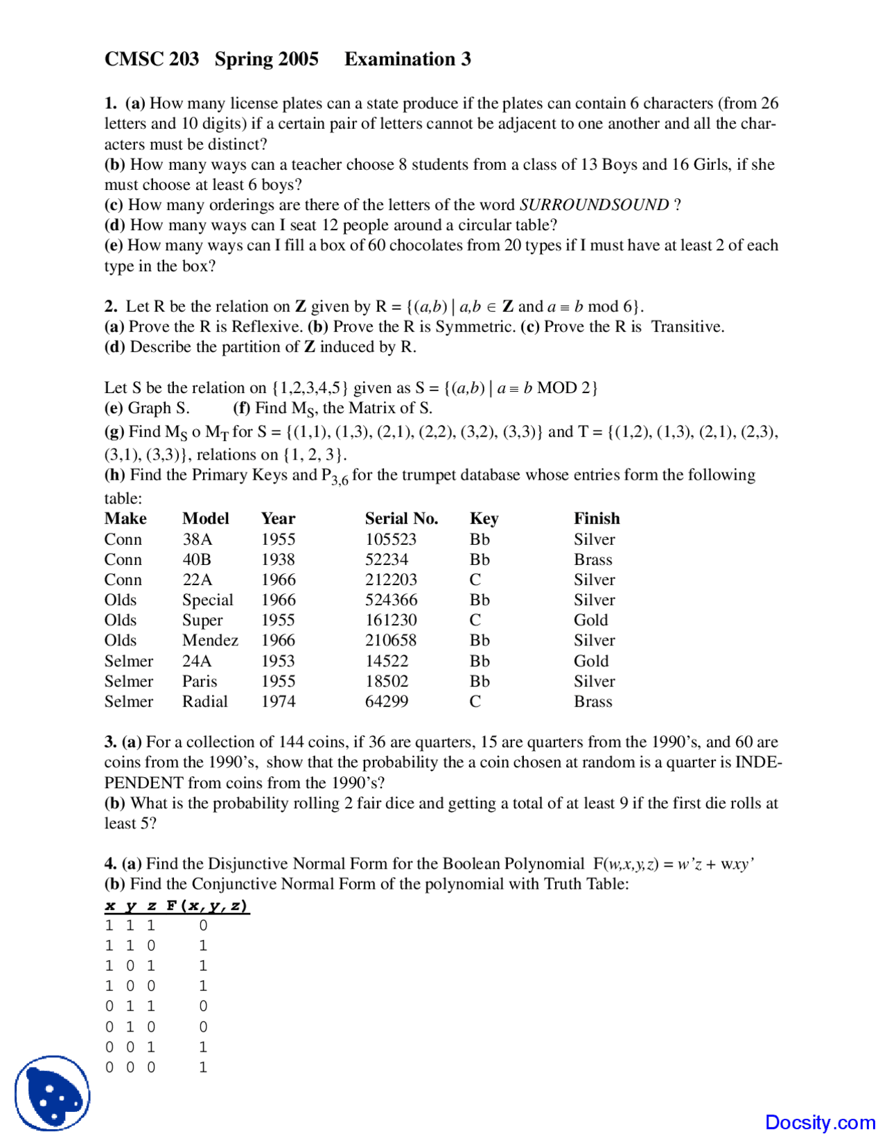 Conjunctive Normal Form Discrete Structures Exam Docsity