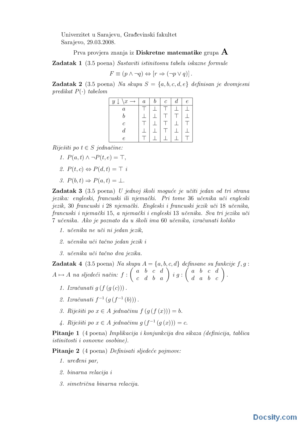 - Skripta- Diskretna matematika- Građevinski | Rezime' predlog Diskretna matematika - Docsity