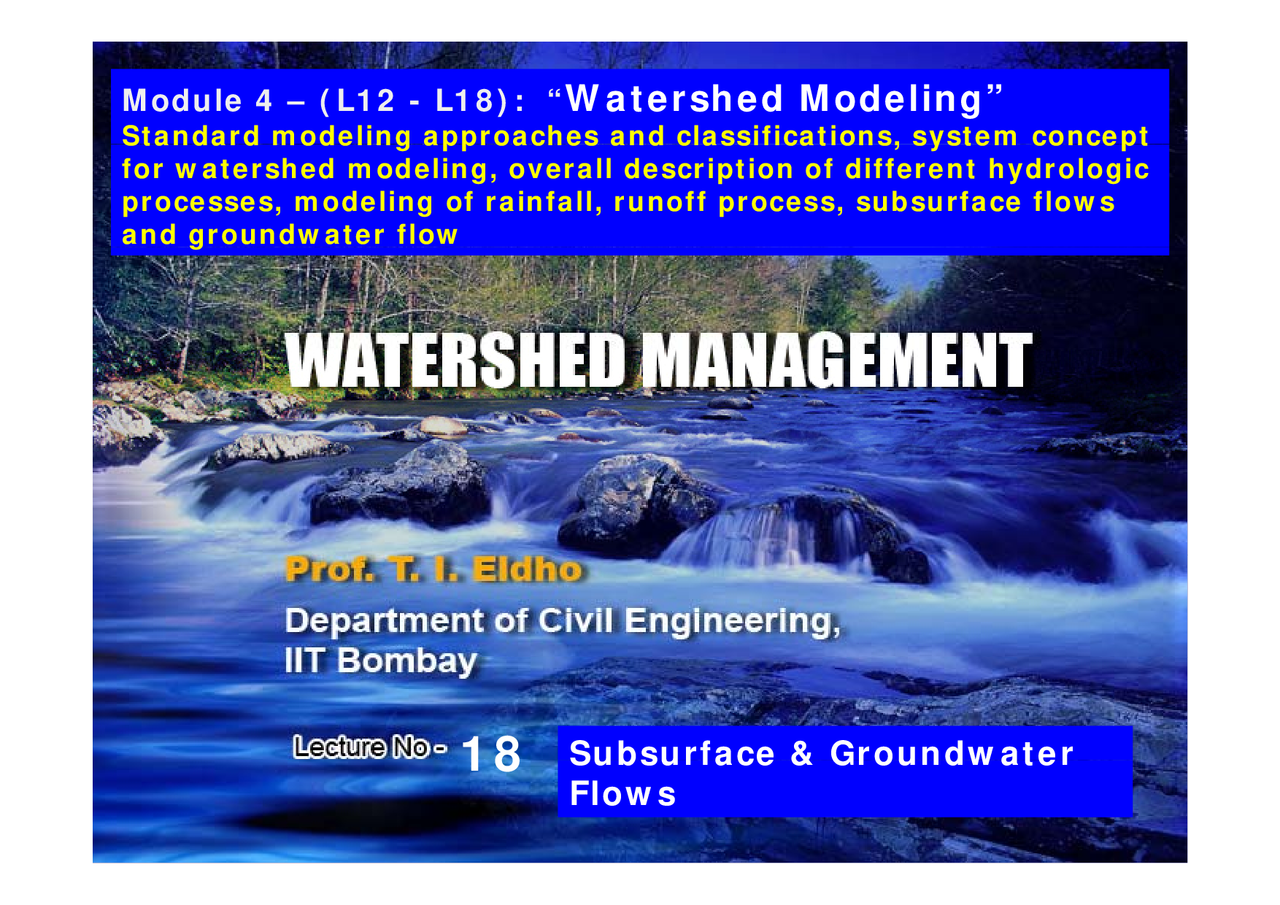 Groundwater Flows Watershed Management Lecture Slides Slides