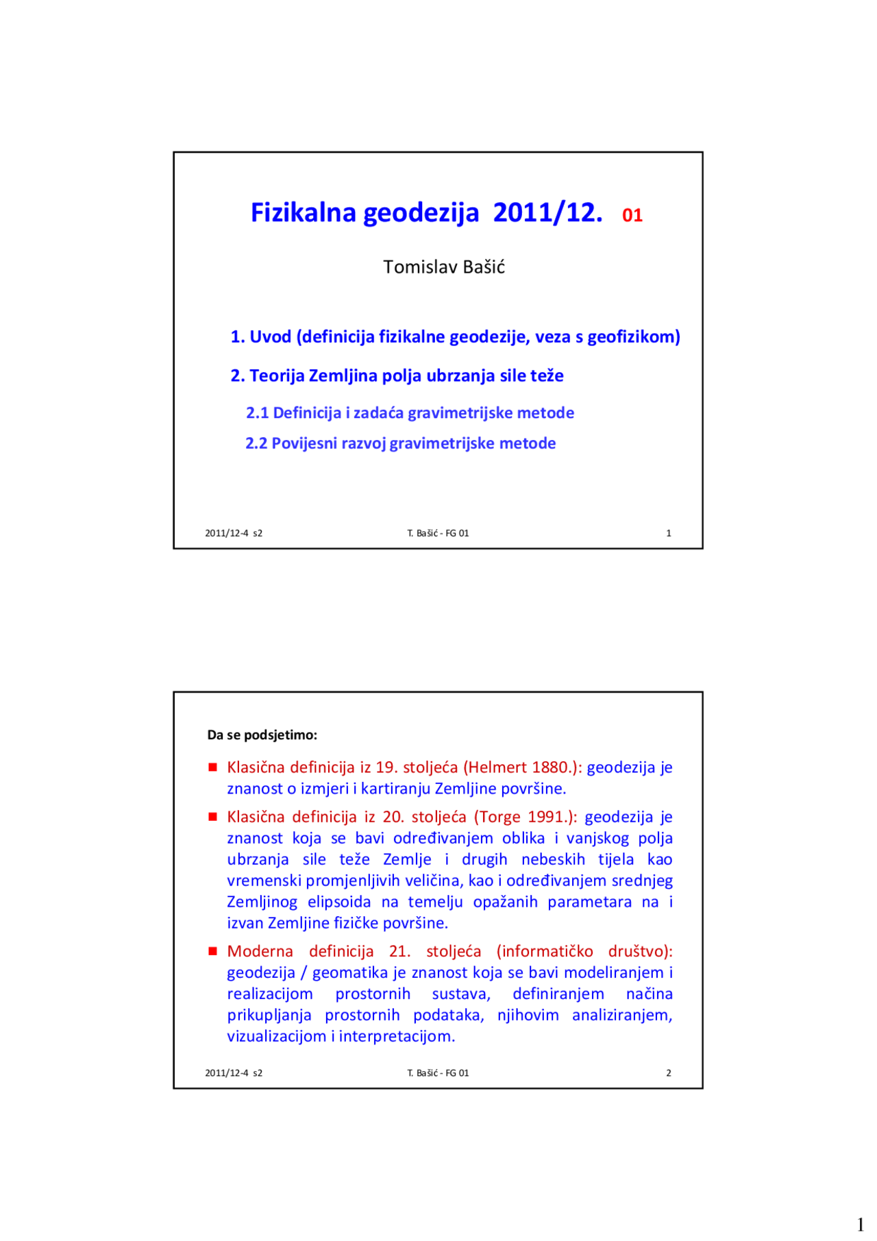 Fg 01 Skripta Fizikalna Geodezija Građevinski Rezime Predlog