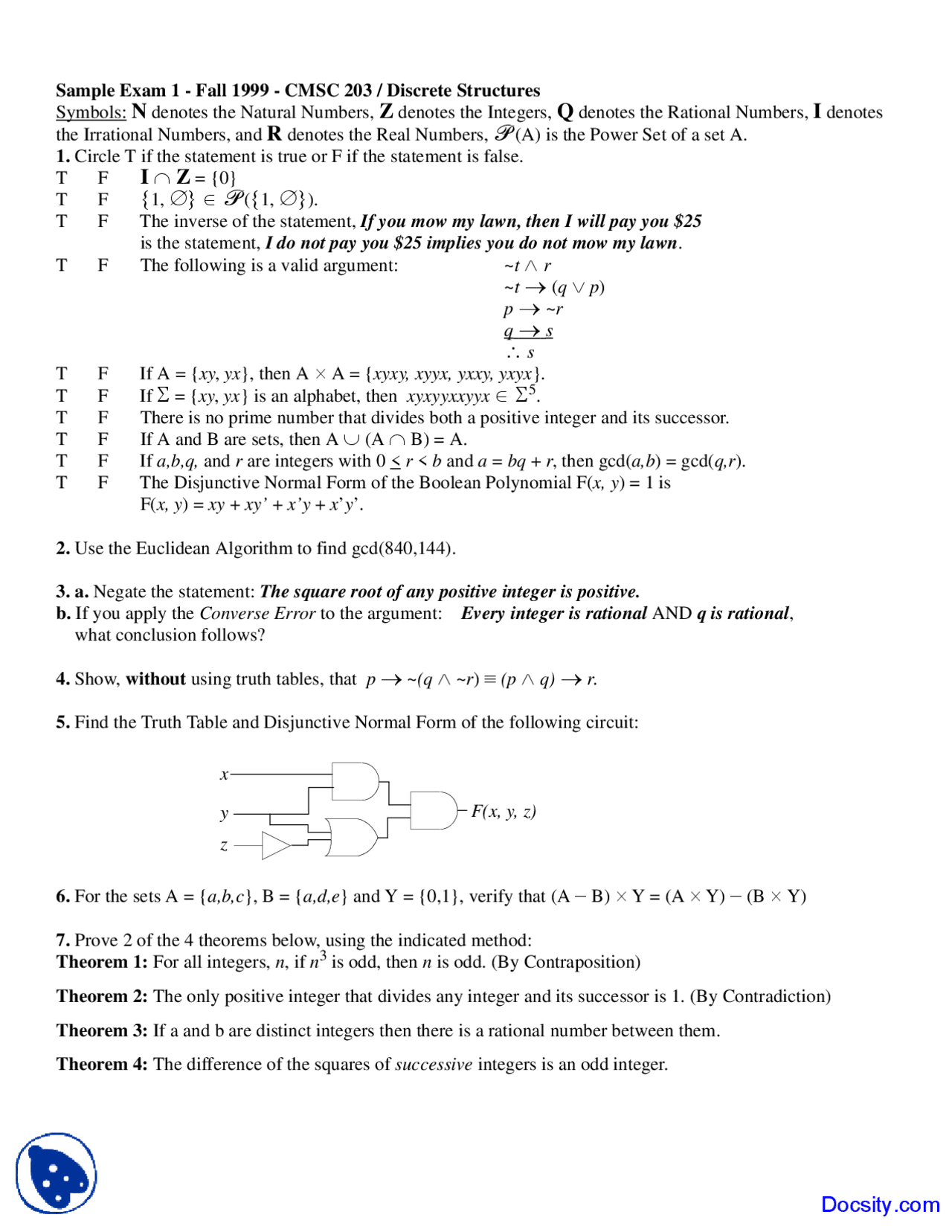 Inverse Of Statement Discrete Structures Exam Docsity