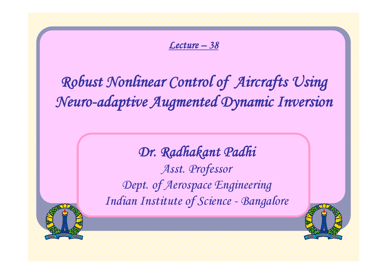 Robust Nonlinear Control - Advanced Control System Design for Aerospace ...