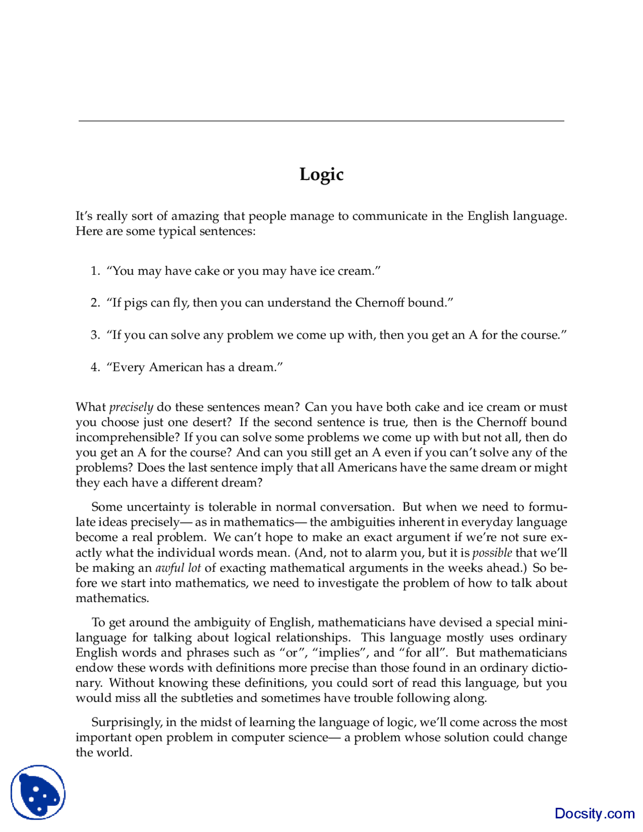 Logic Mathematics For Computer Science Lecture Slides Docsity