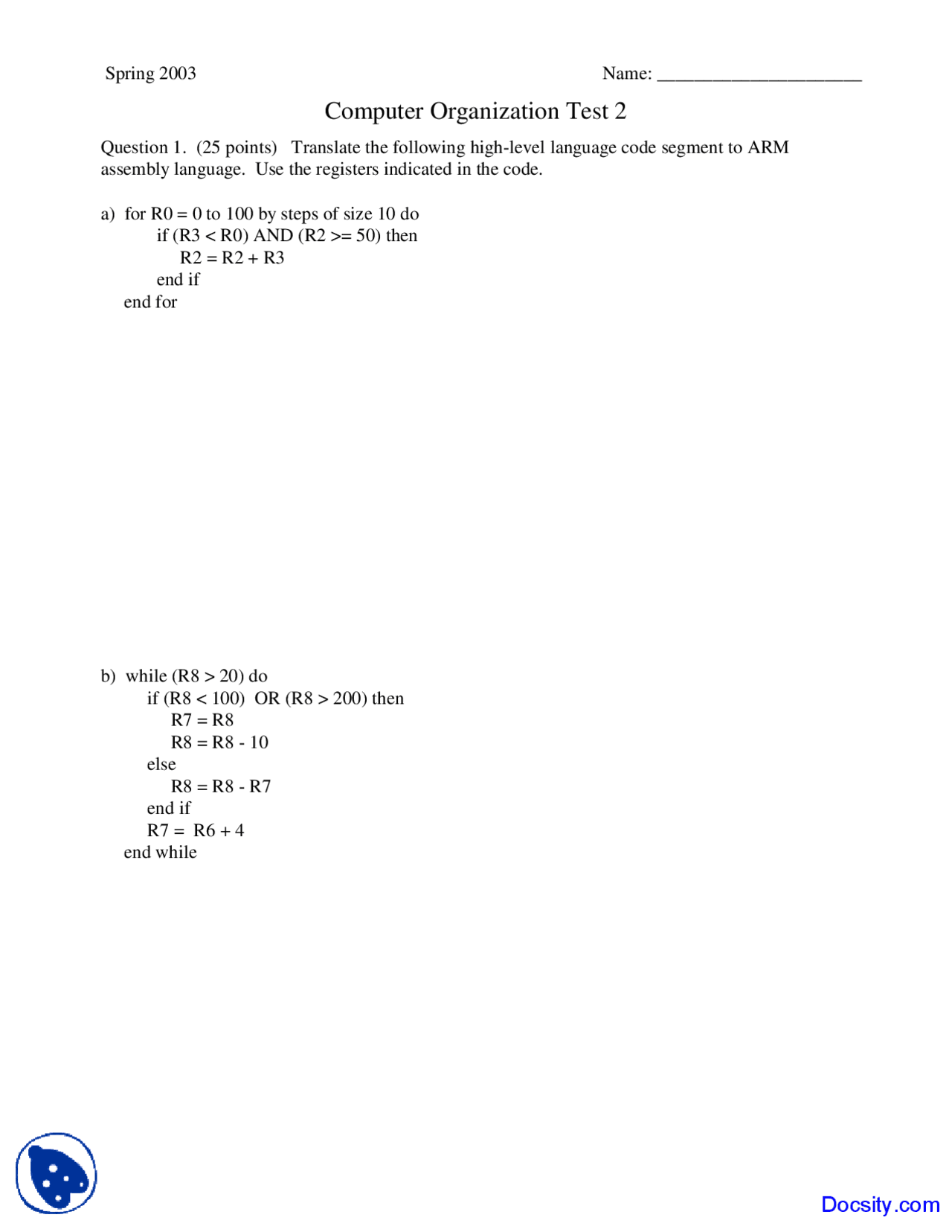 Code Segment Computer Organization Homework Docsity