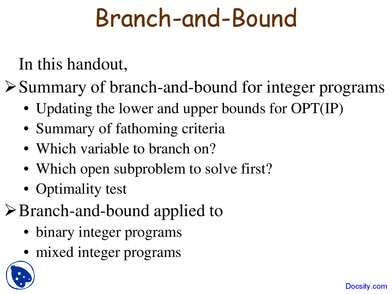 Integer Programs Discrete Modeling And Optimization Lecture Slides Docsity