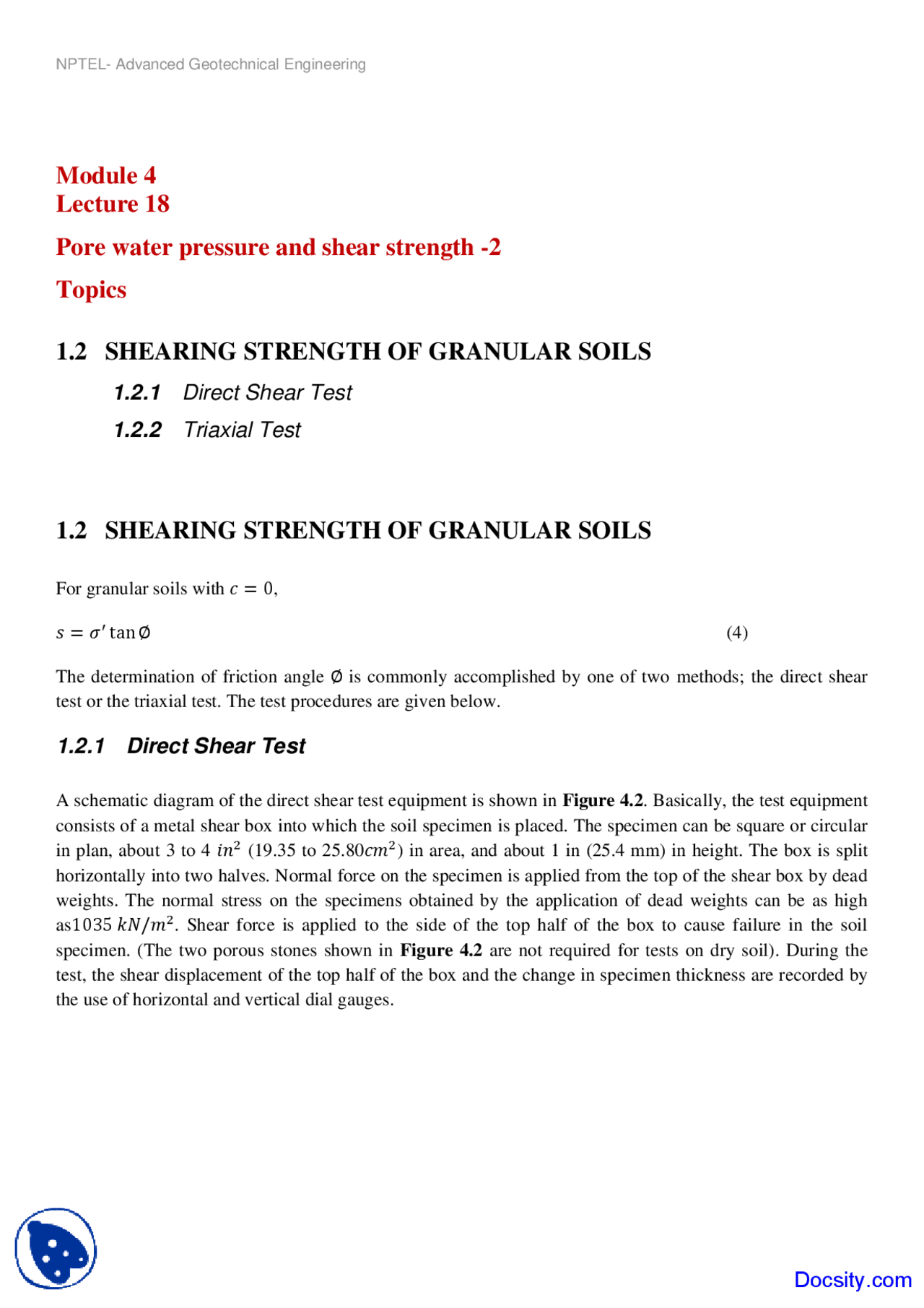 Triaxial Test Advance Geotechnological Engineering Lecture Notes