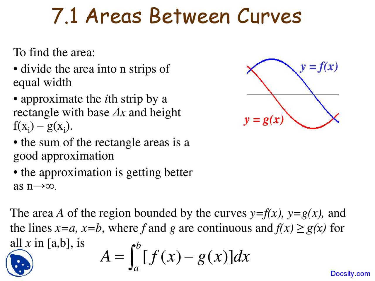 Areas Between Curves - Calculus II - Lecture Slides - Docsity