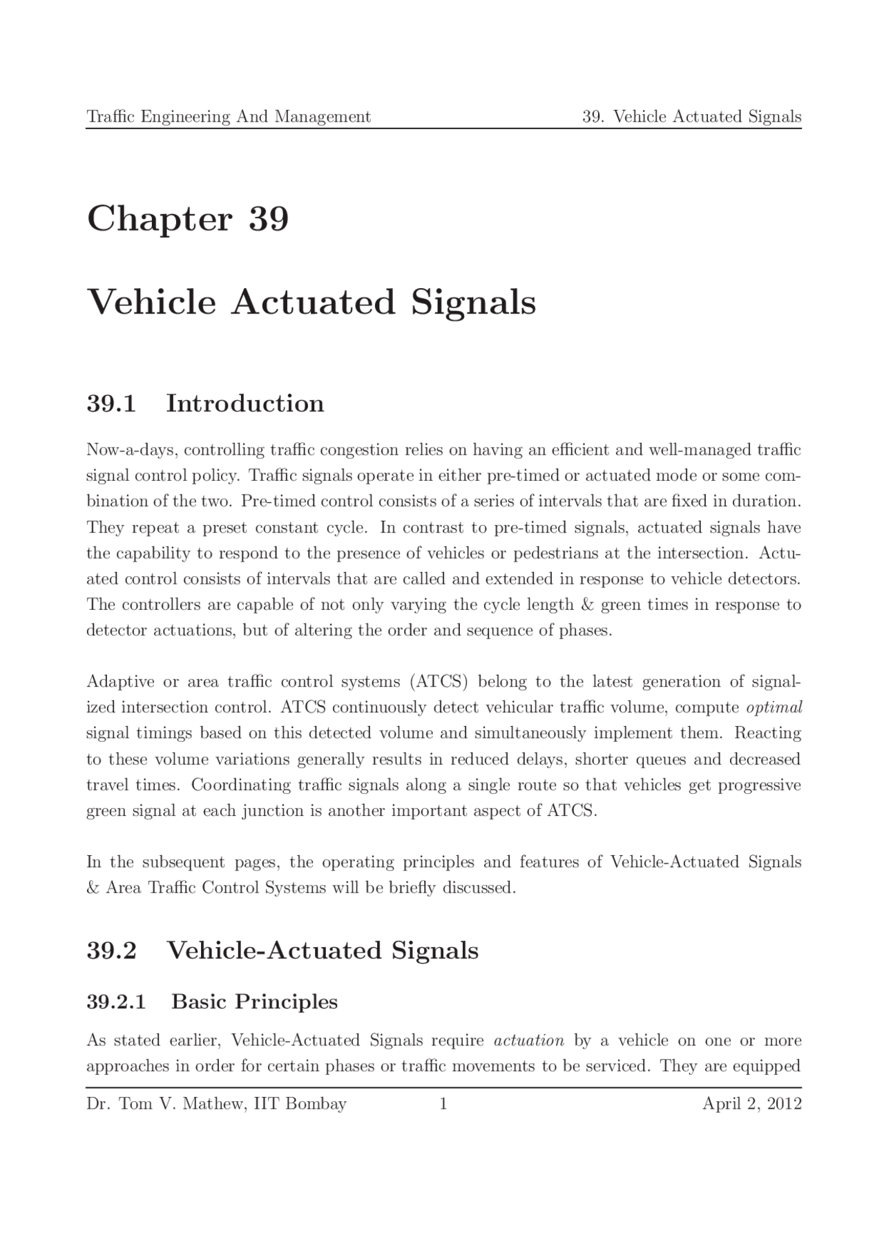Vehicle Actuated Signals - Traffic Engineering and Management - Lecture ...