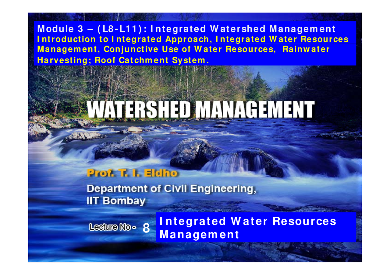 Integrated Water Resources Watershed Management Lecture Slides