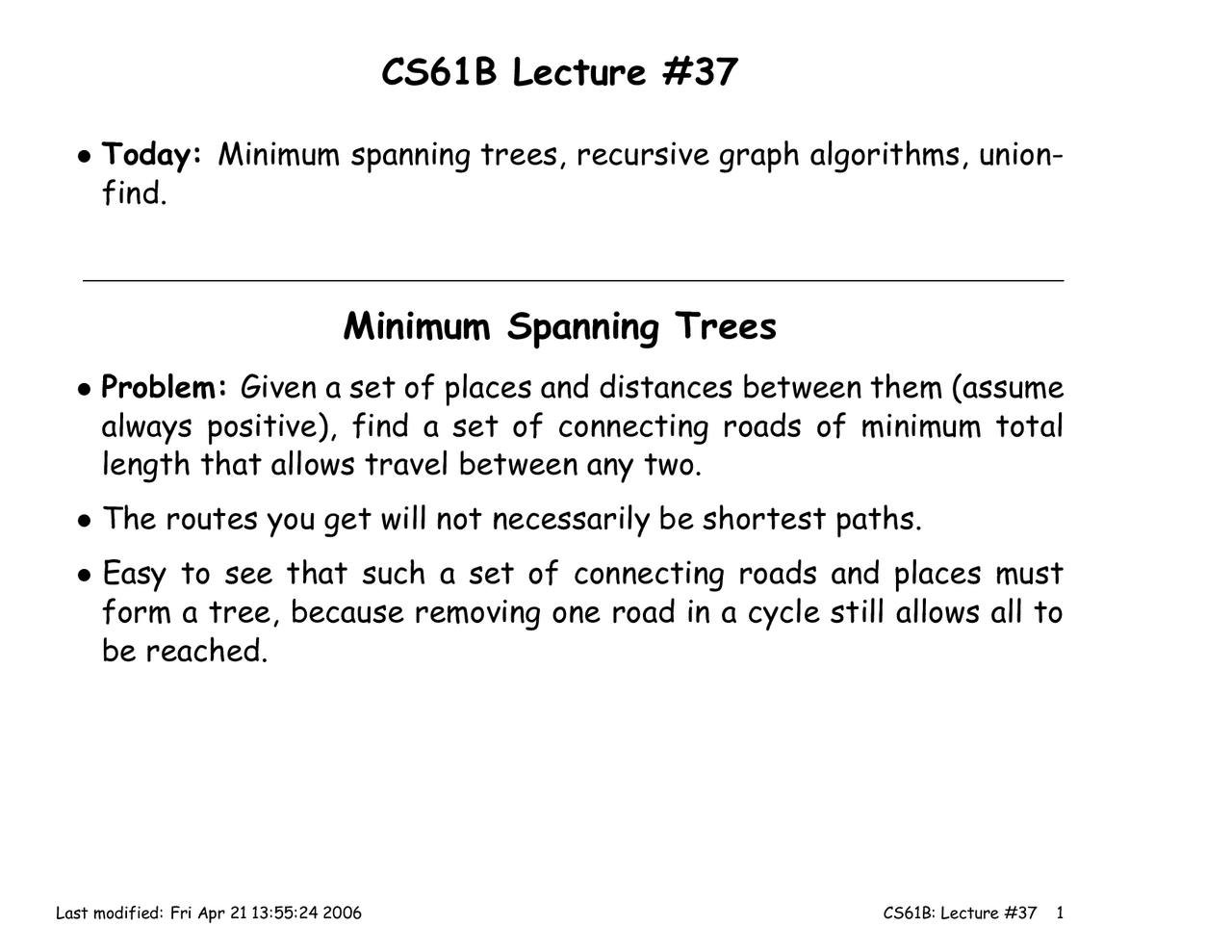 Minimum Spanning Trees Data Structures And Advanced Programming Lecture Slides Docsity