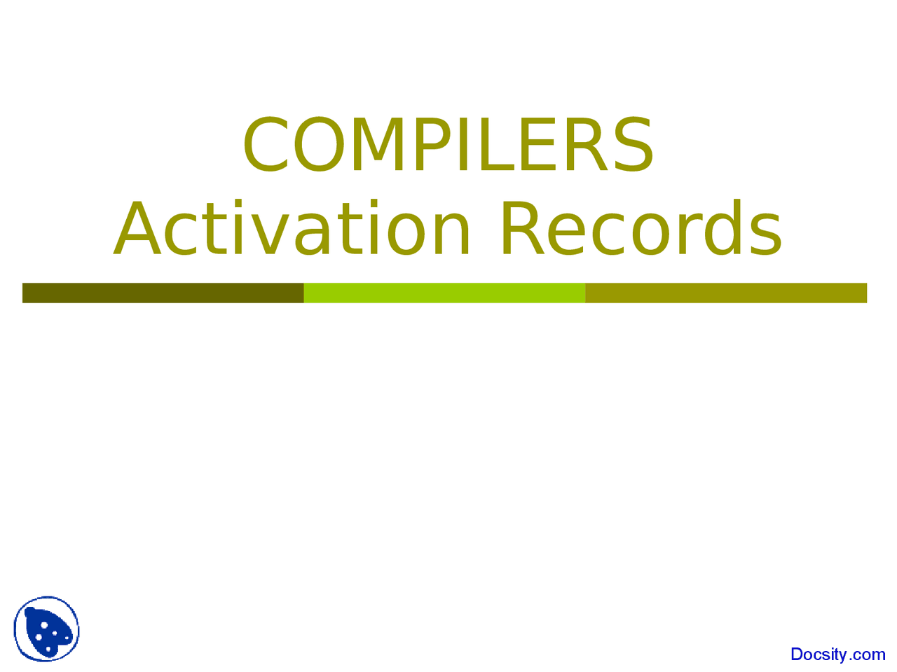 Activation Records - Compilers - Code Generation - Lecture Slides - Docsity